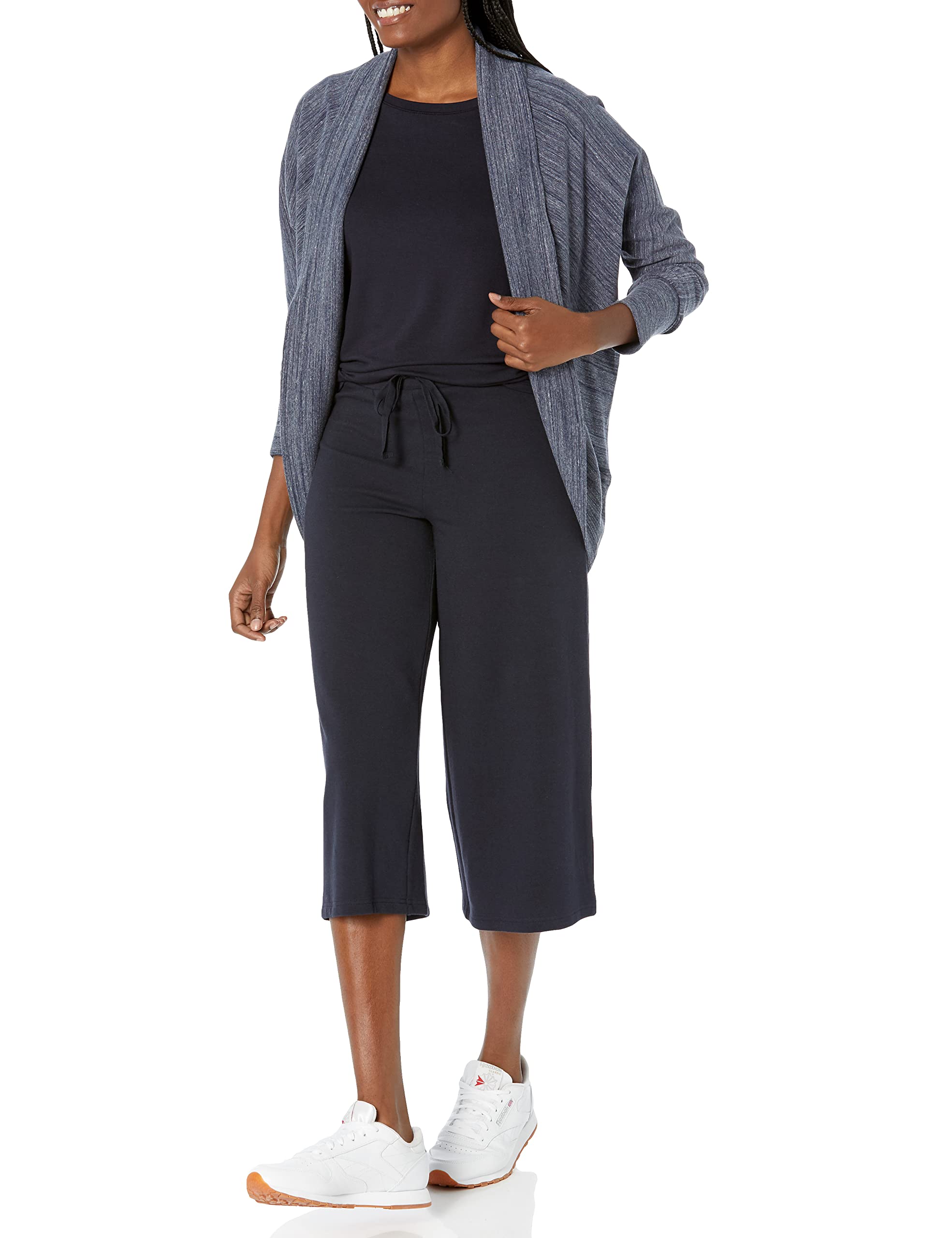 Daily Ritual Women's Terry Cotton and Modal Long-Sleeve Open Cocoon Sweatshirt, Navy Space Dye, Medium