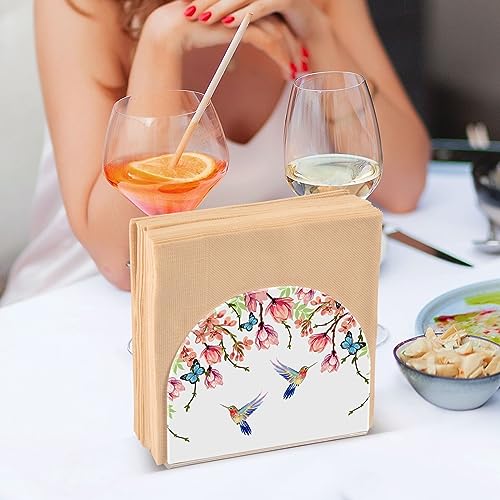 Napkin Holder, Clear Acrylic Paper Napkin Holders Tropical Flowers Butterfly Hummingbird Tissue Box Dispenser Stand Tabletop Space Saver Upright Napkin Towel Holders for Kitchen Restaurant Home Decor
