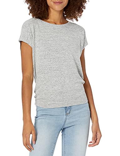 Daily Ritual Women's Cozy Knit Dolman Short-Sleeve Tie-Back Shirt, Heather Grey, X-Large
