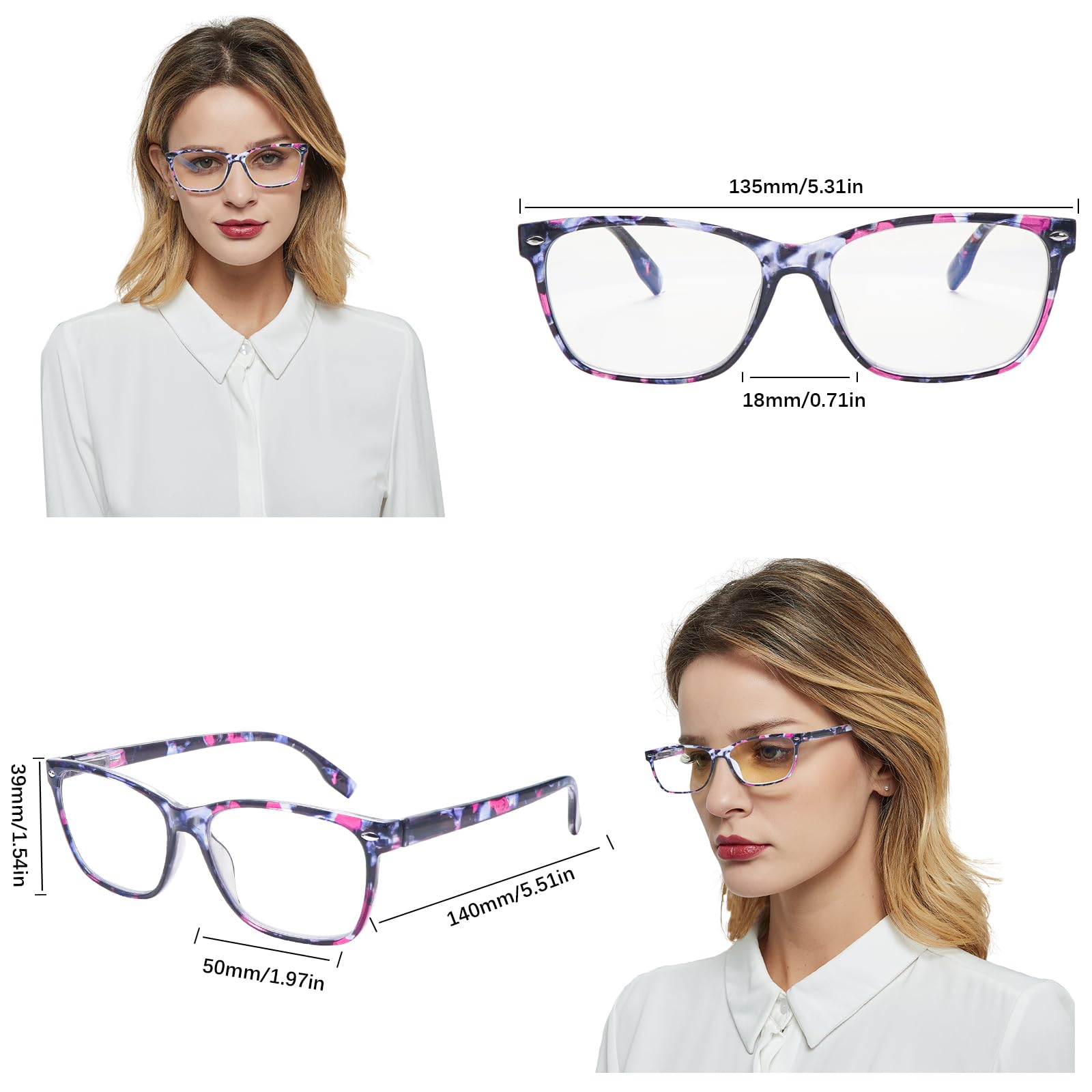 CLASAGA Progressive Multifocus Reading Glasses for Women, Pattern Print Blue Light Block Stylish Ladies Computer Readers (pattern design, 1.5, x)