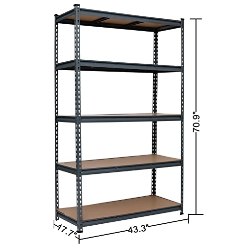 Karl home Garage Shelving Heavy Duty, 5-Tier Large Size Adjustable Metal Shelving Unit Rack Organization for Garage Pantry Basement, 2000lbs,43.3" L x 17.7" W x 70.9" H, Gray