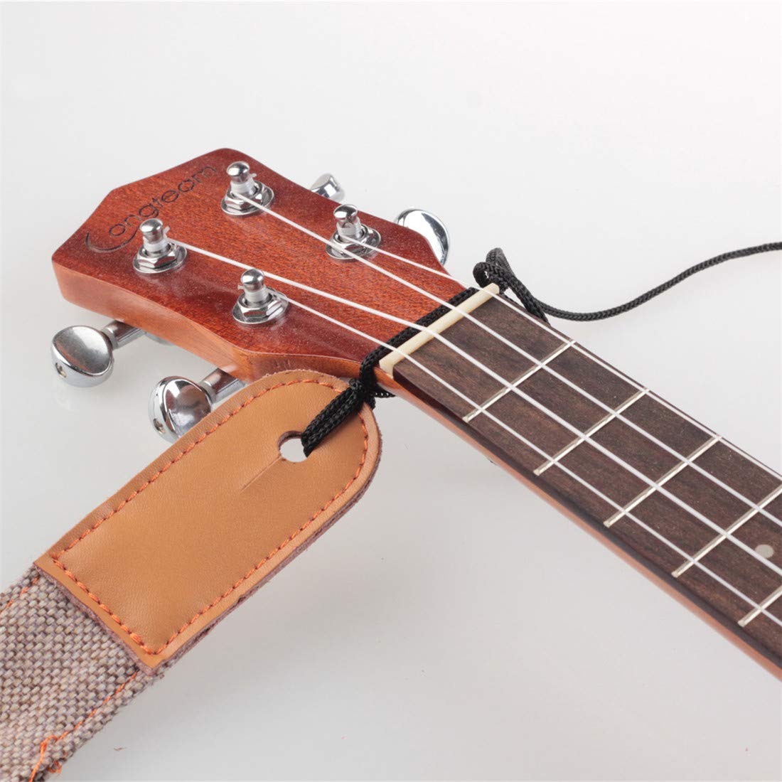 Longteam Simple Linen Leather Ukulele Strap Adjustable Length Durable Uke Straps with Nail, Rope, Picks (Coffee)