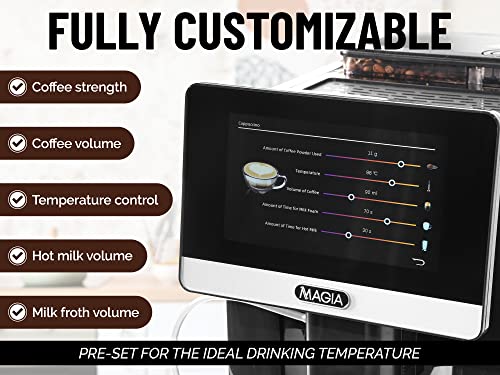 Zulay Magia Super Automatic Coffee Espresso Machine - Durable Automatic Espresso Machine With Grinder - Espresso Coffee Maker With Easy To Use 7β Touch Screen, 19 Coffee Recipes, 10 User Profiles