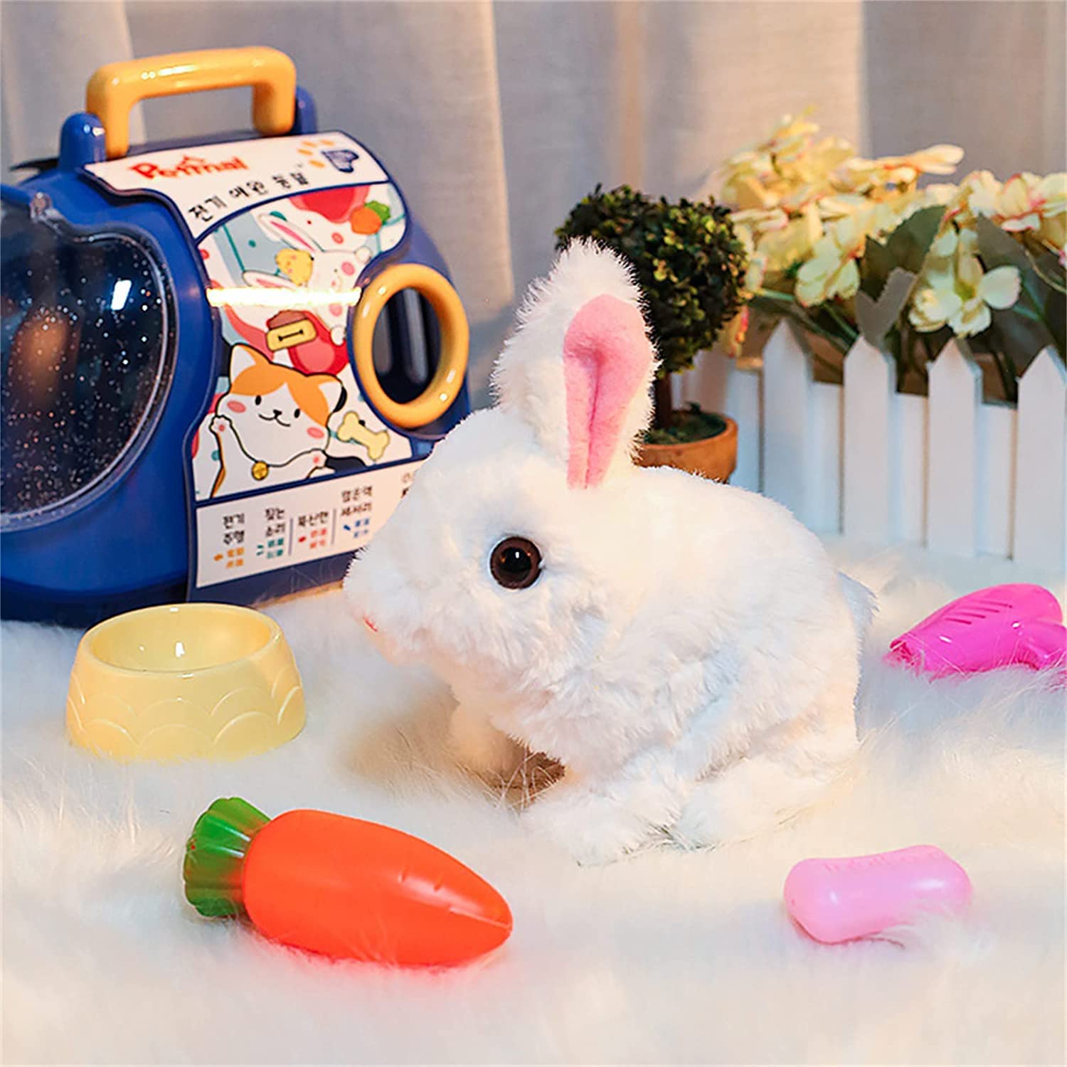 Easter Plush Stuffed Interactive Bunny Toy Walking Rabbit Educational Toys Interactive Toys rabbit Can Walk and Talk rabbit toys for Kids, Hopping Wiggle Ears Twitch Nose (White)(Without battery)
