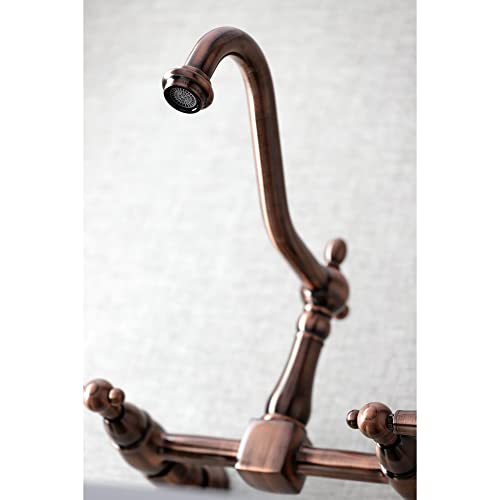 Kingston Brass KS124PXAC Heritage Two-Handle Wall Mount Bridge Kitchen Faucet, Antique Copper