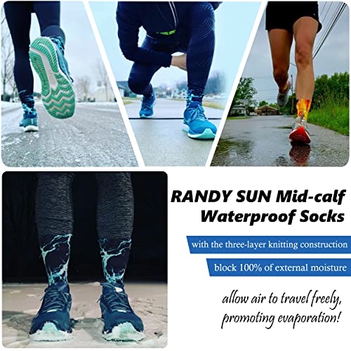 RANDY SUN Waterproof Breathable Socks, [SGS Certified] Unisex Zigzag Pattern Fun Pattern Printed Stocking Fashion Tube Sock Hiking Active Socks Large