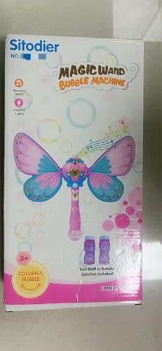Sitodier Bubble Machine for Kids | Butterfly Bubbles Wand Blower for Toddlers 1000+ Bubbles per Minute | Outdoor Indoor Bubbles Blowing Toys Birthday Gift for Girls Bubble Solution Included