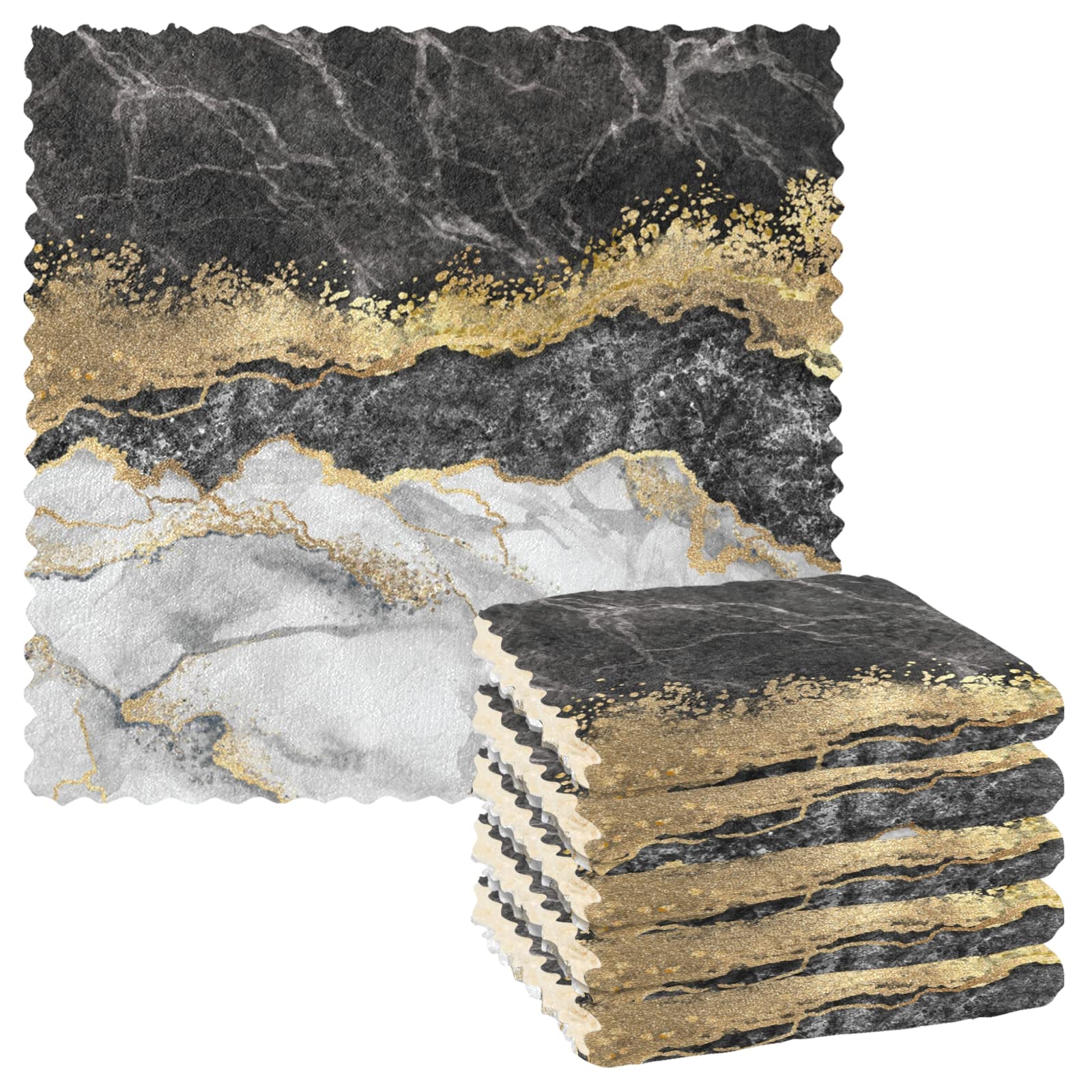 Dish Cloths Dish Towels Kitchen Towels 6 Pack Sets Absorbent Gold Black Marble Soft Decorative Reusable Nonstick Oil Washable