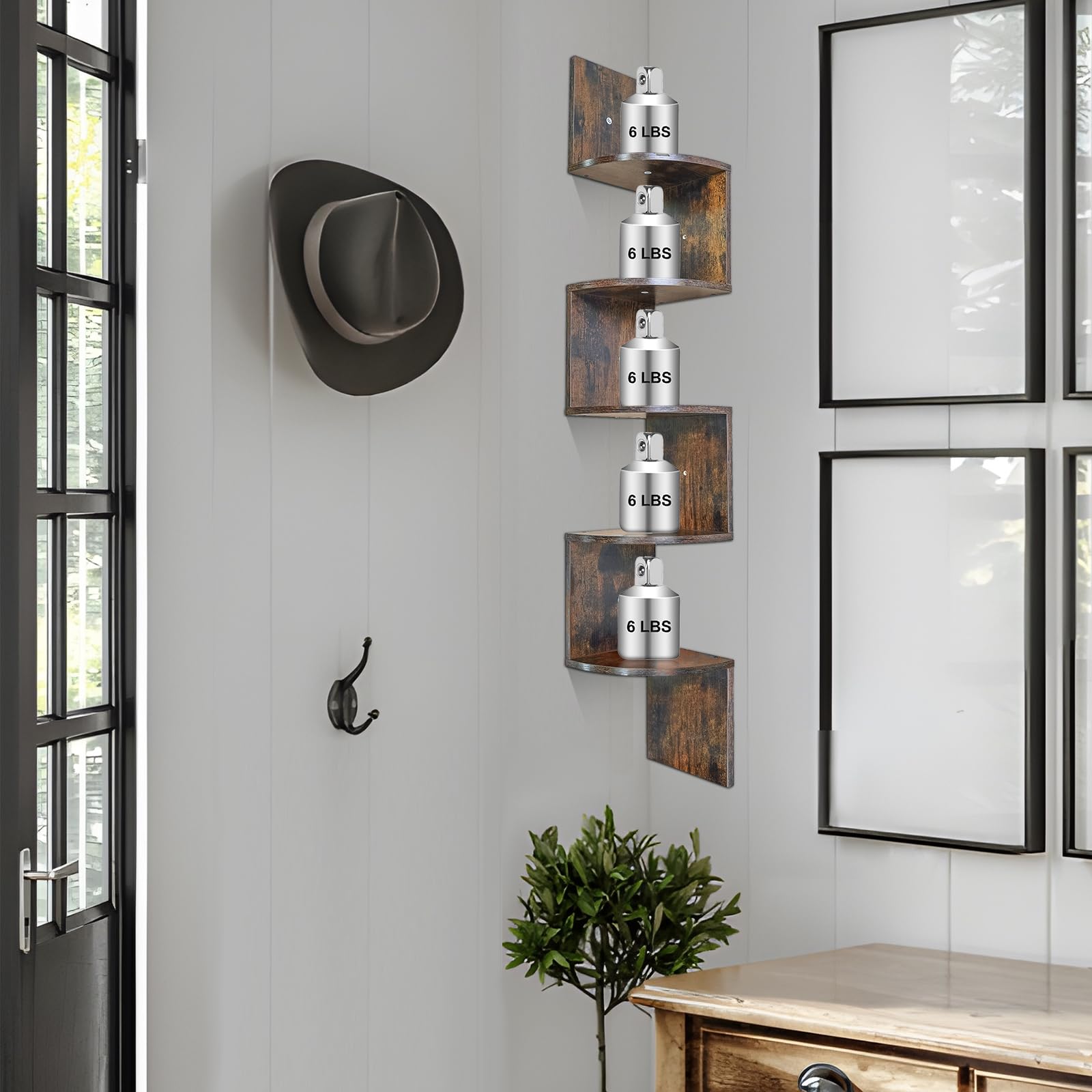 Haoyier 5-Tier Corner Shelves, Floating Corner Shelf, Wall Mount Floating Corner Shelf for Bedrooms, Bathroom Shelves, Kitchen, Offices, Living Room Brown