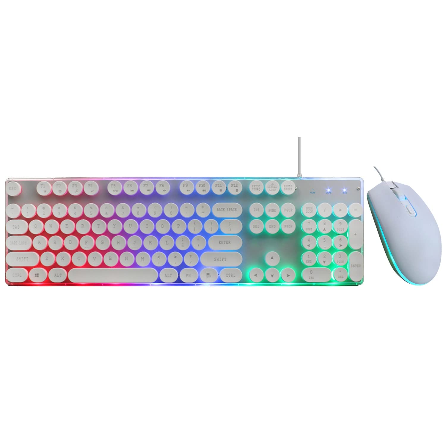 EXHNLE Gaming Keyboard and Mouse Combo Large Mouse Pad Mechanical Feel, with 104 Key Computer PC Gaming Keyboard for PC/Laptop (Color : White)