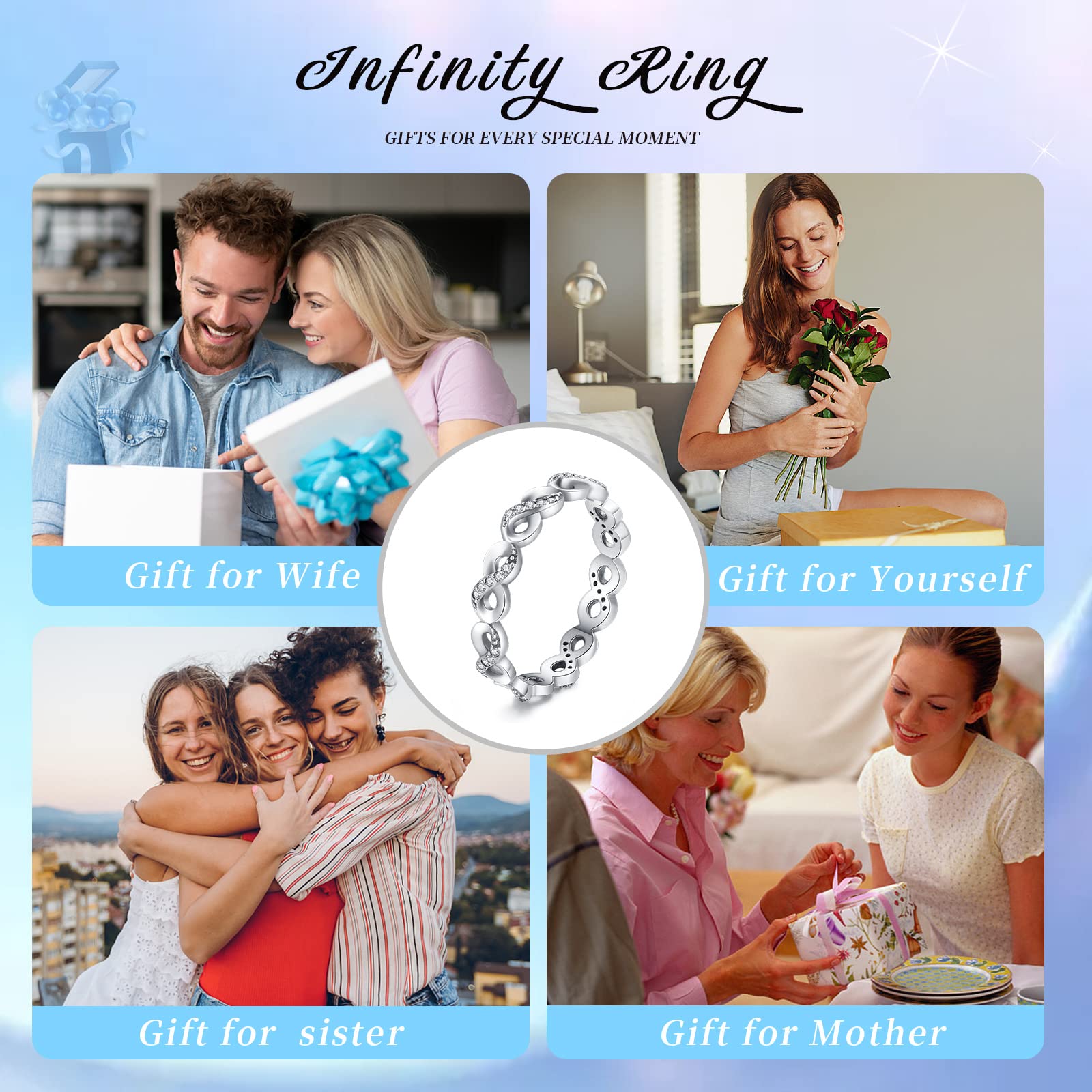 Coachuhhar Infinity Ring for Women 925 Sterling Silver Promise Eternity Band Rings Infinity Jewelry