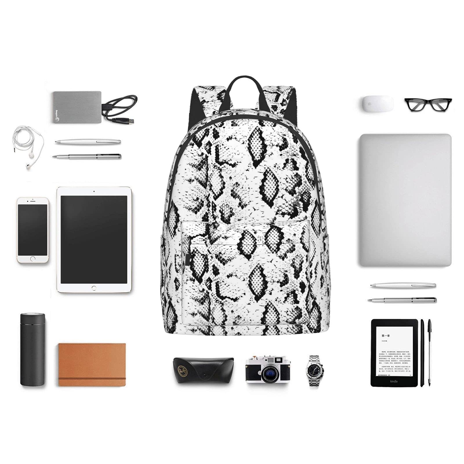 FeHuew 16 inch backpack Snake skin Laptop Backpack Full Print School Bookbag Shoulder Bag for Travel Daypack
