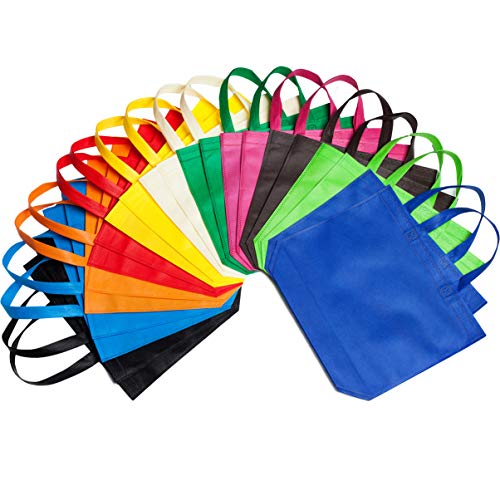 LOUHUA Reusable Gift Bag With Handles 22 Pcs Large Tote Bags Bulk 11 Colors for Shopping Groceries Birthday Party Favor Snacks DIY Painting, 15 Inch ×13 Inch