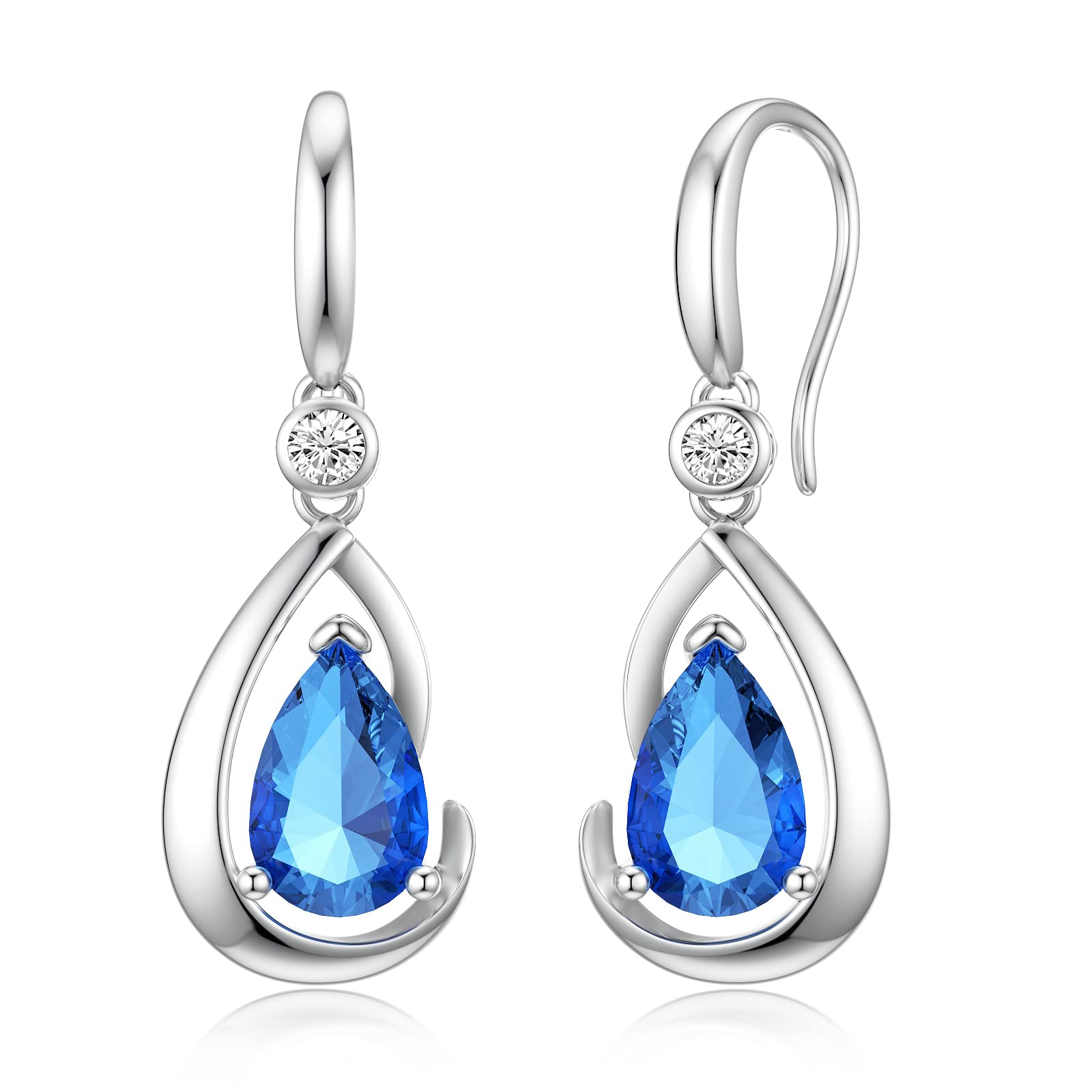 DALARAN Blue Austrian Crystal Teardrop Leverback Dangle Earrings for Women 925 Sterling Silver Mother's Day Jewelry Gift for Women