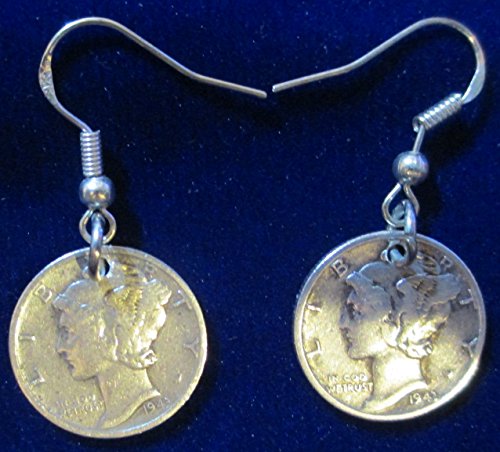 Mercury Dime (900 Silver) Earings with 925 Sterling Silver Earrings Hook Coil Ear Wires & Gift Bag