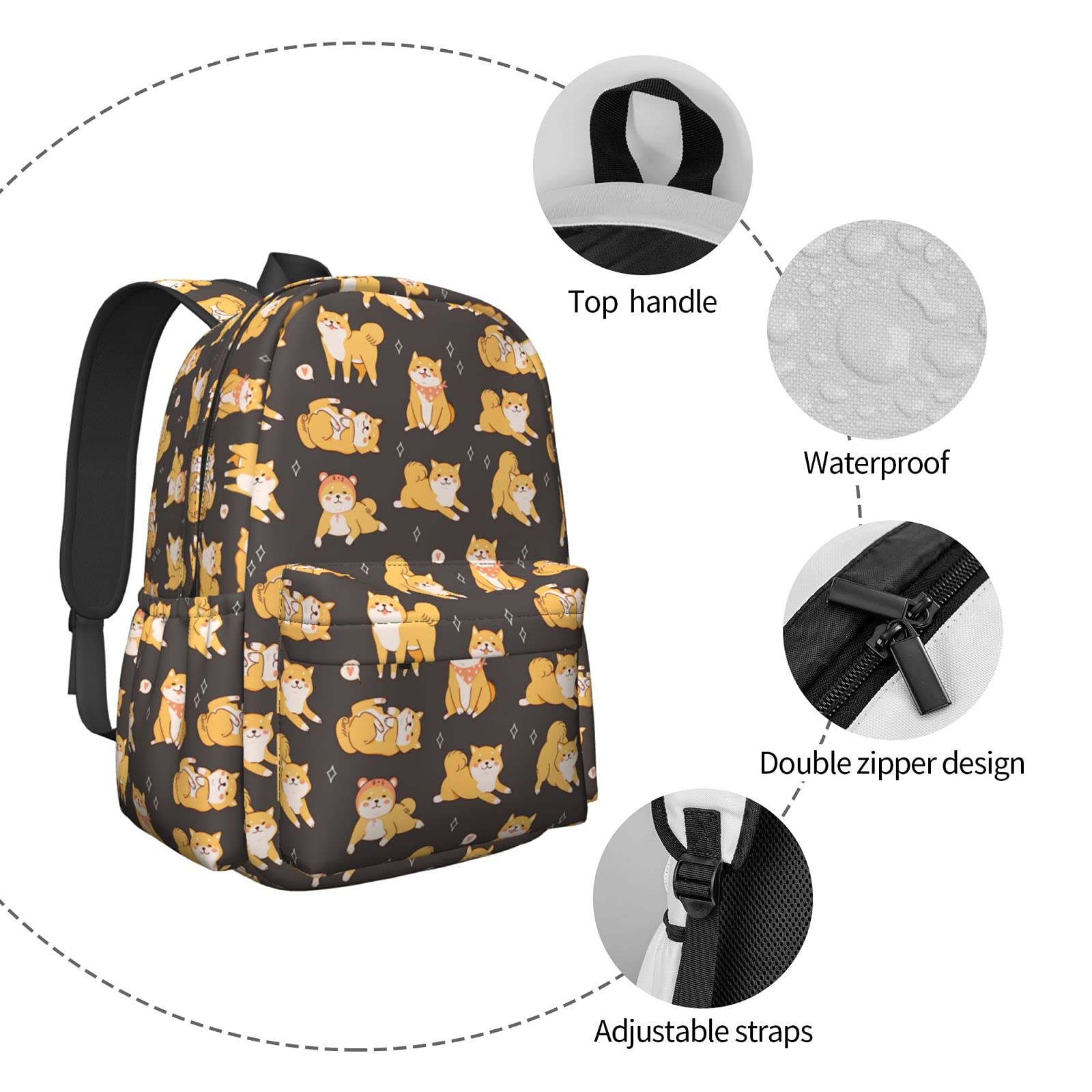 FeHuew 17 Inch Backpack Cute Dogs Shiba Inu Laptop Backpack School Bookbag Shoulder Bag Casual Daypack
