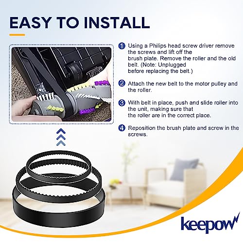 KEEPOW Replacement Belt Set Compatible with Bissell Proheat 2X Revolution Pet Pro Carpet Cleaner Models 1548 1550 1551 35799 Compare to Parts #1606418 & 1606419 & 1606428, 3 Pack