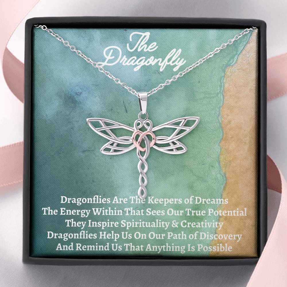 Dragonfly Necklace in Gift Box with Message Card - Silver Dragonfly Pendant Jewelry is the Perfect Keepsake Gift for Love and Inspiration