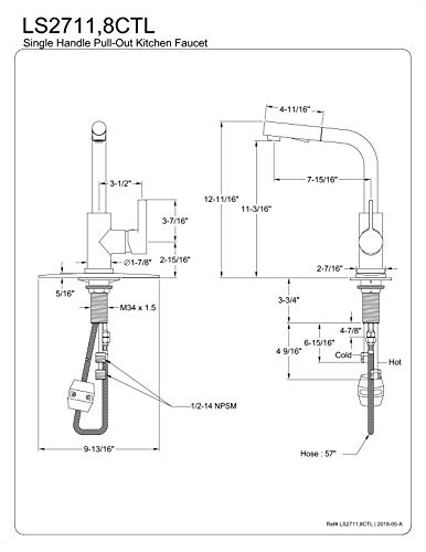 Kingston Brass LS2718CTL Continental Pull-Out Sprayer Kitchen Faucet, Brushed Nickel