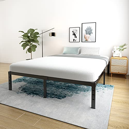 Goltriever King Platform Bed, 18 Inch High Heavy Duty Metal Frame, 4000Lbs Non-Slip Steel Slats Support Bed Frame with Storage, No Box Spring Needed, Easy Assembly, Black
