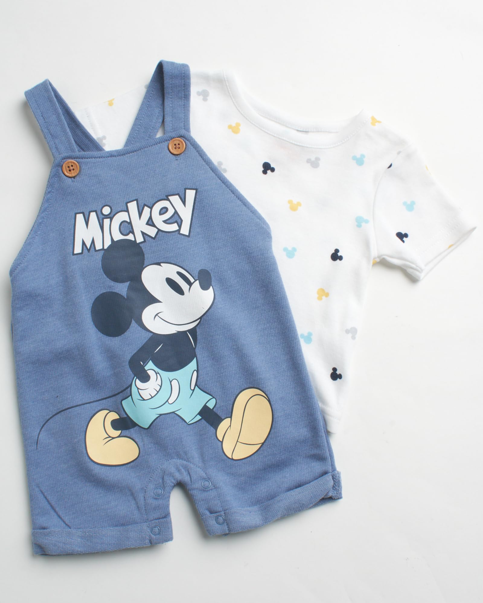 Disney Baby Boys' Overall Short Set, 2-Piece Mickey Mouse & Winnie The Pooh Shortall Romper T-Shirt Short Set (0-3M β 24M), Size 3T, Mickey Faces Multi