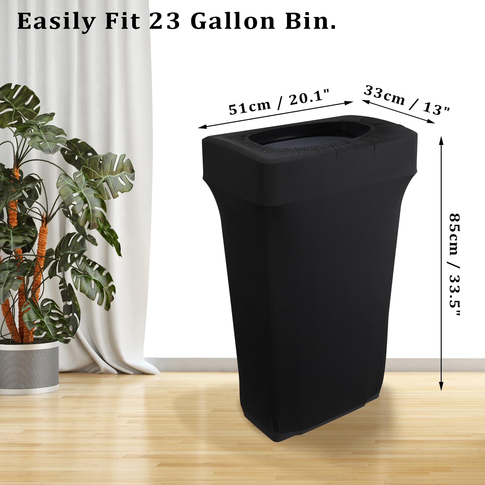 JUXYES Pack of 8 Outdoor Stretch Trash Can Covers, Black Rectangle Spandex Waste Container Cover Decorative Cover for Outside Household Kitchen Bin, Fit for 23 Gallon Bin