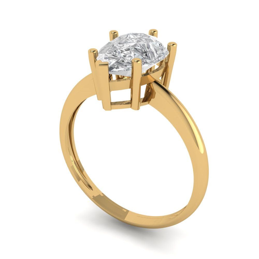 Clara Pucci 14k Yellow Gold 2.47cttw Pear Cut Solitaire Moissanite Designer 6-Prong art deco Anniversary Ring Statement Bridal Wedding