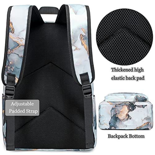JIANYA Backpack for Teen Girls Boys School Backpack with Lunch Box Marble Kids Book Bag Schoolbag