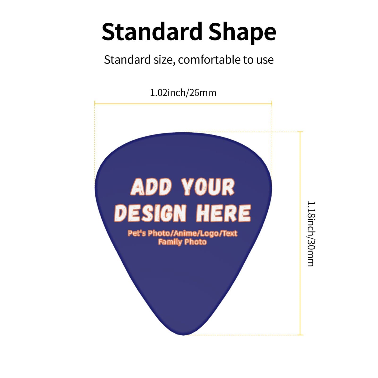Custom Guitar Pick Packs of 12 Add Your Design Here Personalized Name Photo DIY Gift Thicknesses of 3 Medium Thin Heavy Plectrums for Bass Ukulele