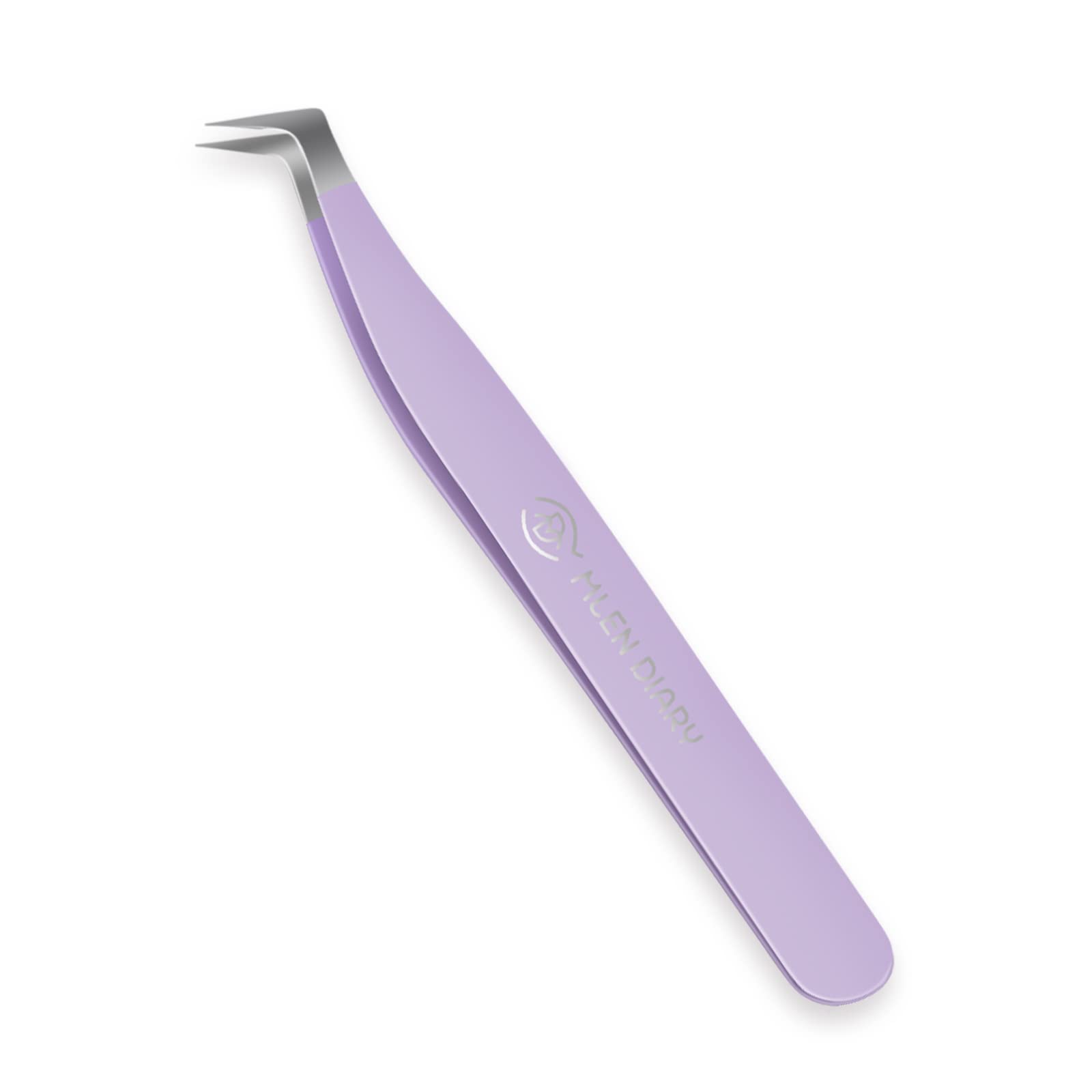 MLEN DIARY Lash Tweezers for Eyelash Extensions Stainless Steel Eyelash Extension Tweezers Curved L Angled Tips Flat Lashing Tweezer Tools for Volume,Isolation & Classic Lashes - Purple