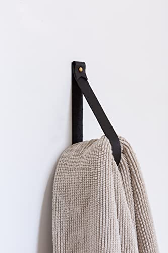 KEYAIIRA - Large Leather Wall Hook, minimal wall hanging strap towel hook rack wall leather loop strap for scarf hook storage hanger towel holder coat hooks decorative