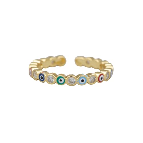 Dainty Gold Evil Eye Ring for Women Girl Amulet Jewelry Open Size Adjustable Stackable (Multi Color)
