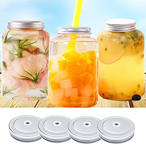 Luckkyme Mason Jar Lids, 20 Pieces Bottle Cap with Straw Hole/Silicone Rings Compatible with Mason Jar