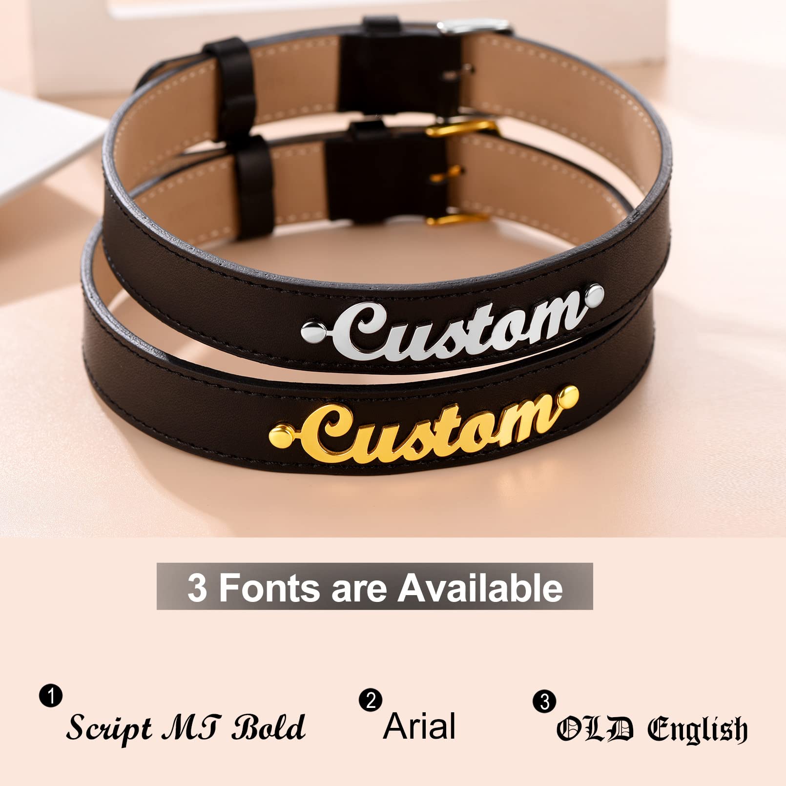 Custom4U Personalized Leather Choker Collar Necklace Name Engraved Choker Nameplate Charm Black Goth Choker Punk Jewelry for Women