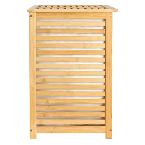 Household Essentials Bamboo and Cotton Double Laundry Sorter with Lid and Removable Cotton Bags, Natural