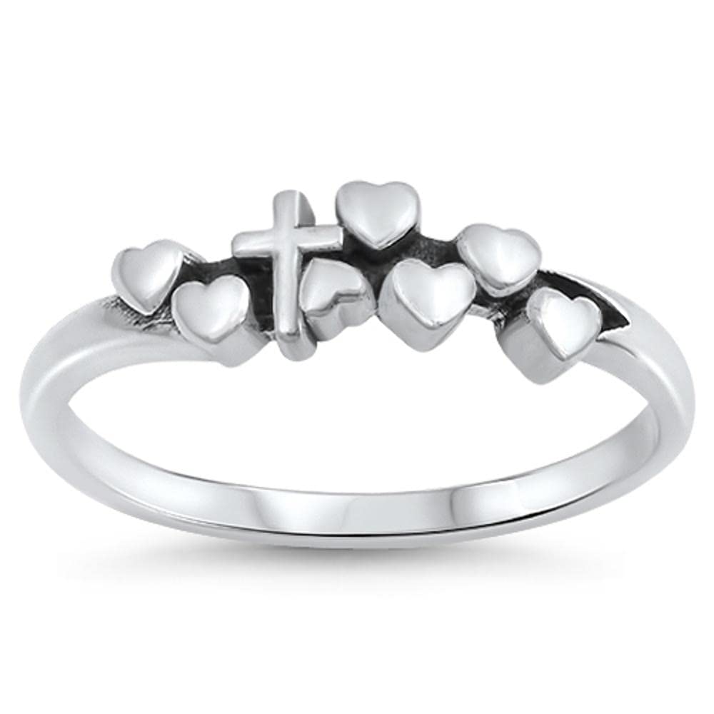 Cross Heart Love Jesus Purity Promise Ring .925 Sterling Silver Band Size 10