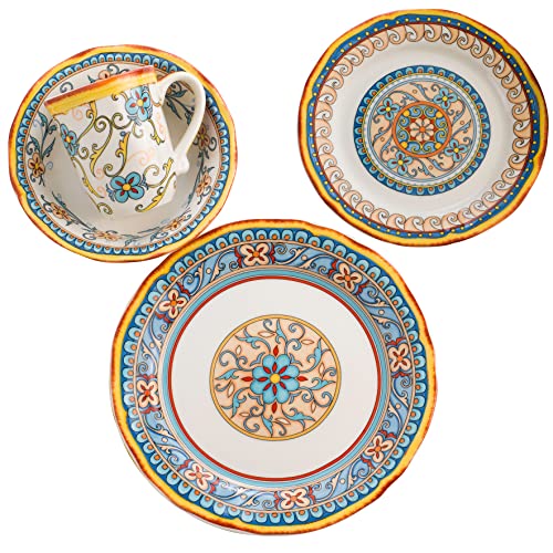 Euro Ceramica Duomo 16 Piece Stoneware Dinnerware Set, Service for 4 β Thanksgiving-Fall-Summer Dishes - Floral Design, Multicolor