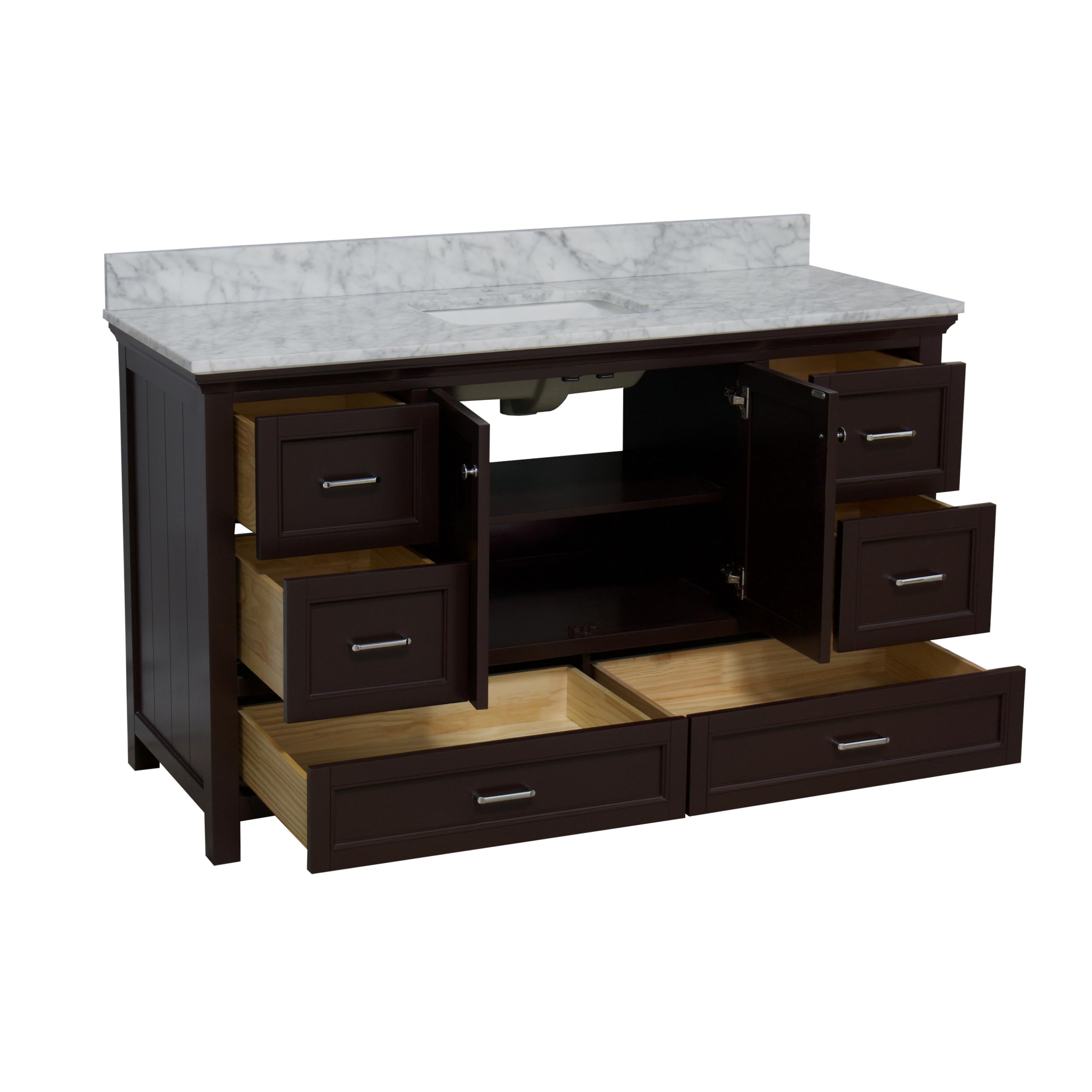 Kitchen Bath Collection Paige 60-inch Single Bathroom Vanity (Carrara/Chocolate): Includes Chocolate Cabinet with Authentic Italian Carrara Marble Countertop and White Ceramic Sink