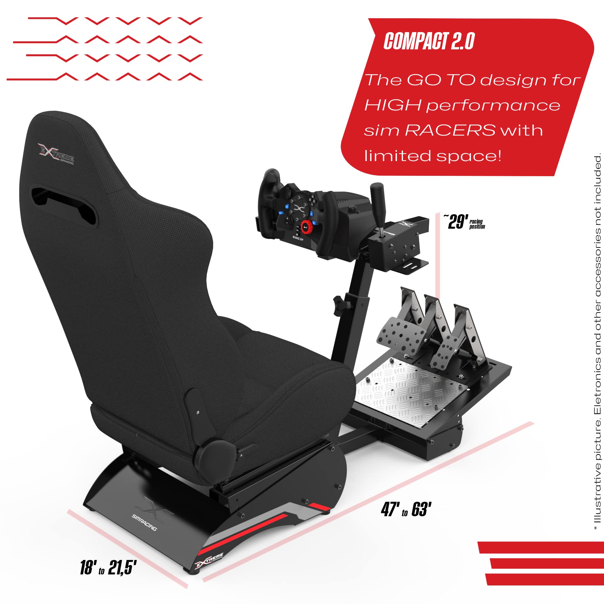 Extreme Simracing Racing Simulator Cockpit - COMPACT 2.0 Racing Simulator For Logitech G27, G29, G920, G923, Thrustmaster And Fanatec