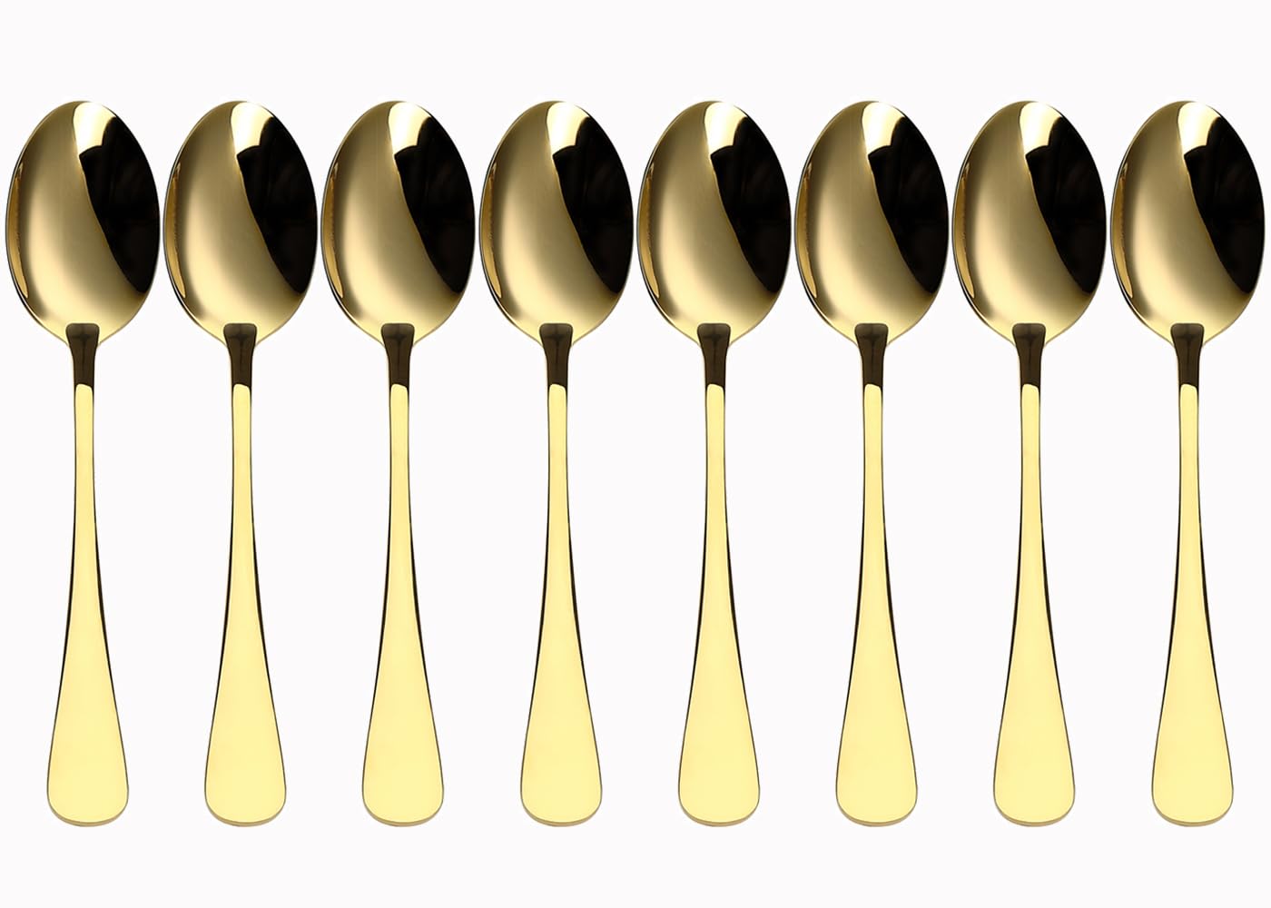 WYT Gold Teaspoons Set of 8, Stainless Steel Gold Silverware Dessert Spoon, Coffee Spoon, Mirrored Finish, Dishwasher Safe, 6.7-Inches