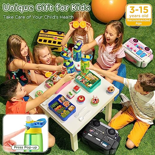 TIME4DEALS Lunch Box for Kid Boy Girl, 6 Compartments Lunch Container with Tableware Lunch Bag Set, 1330ML Ideal Portion Sizes Bento Box, Reusable Meal and Snack Packing Leakproof (Yellow School Bus)