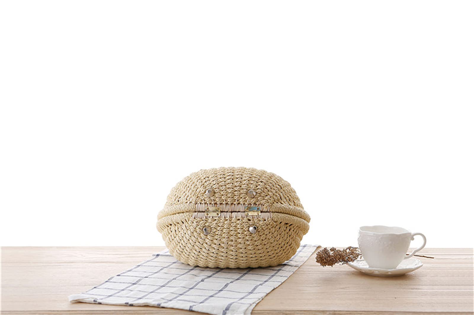 DAISHA Straw Bags for Women,Hand-woven Shell Bag Handle Ring Tote Retro Summer Beach Rattan bag., Beige, 11x10.23x5.9 inches(lxwxh)