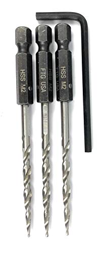FTG USA Replacement Tapered Countersink Drill Bit Set 3 Pc (#4) 7/64" Countersink Bit Same Size Bit Replacement Only, Countersink Replacement Drill Bit FTG Maximum Torque Wood Bits Secured with Pin