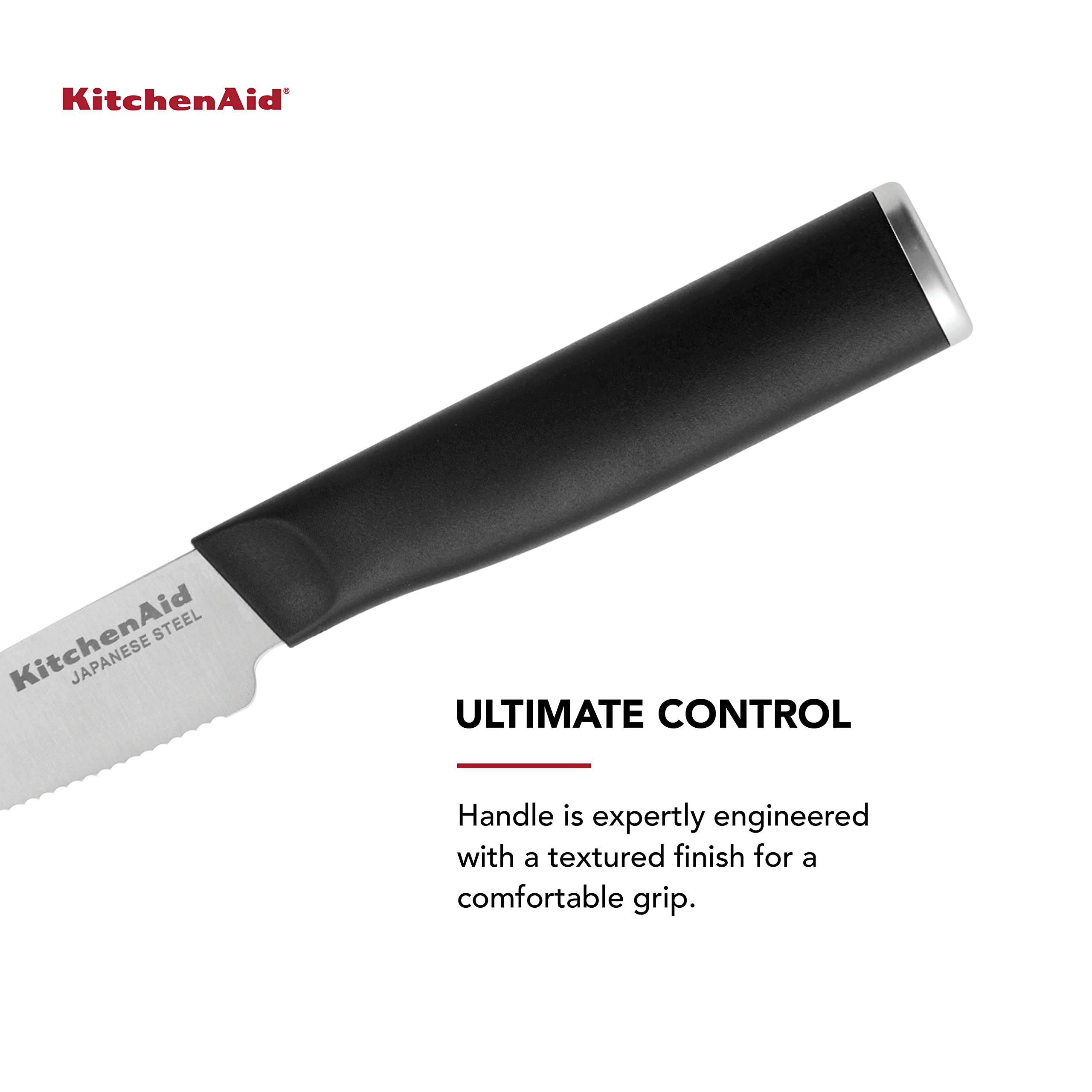 KitchenAid Classic Serrated Paring Knife with Custom-Fit Blade Cover, 3.5-inch, Sharp Kitchen Knife, High-Carbon Japanese Stainless Steel Blade, Black