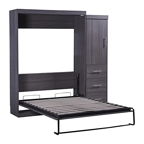 NCKMYB Full Size Murphy Bed Storage Cabinet, Wood Murphy Bed with Wardrobe and Drawers, can be Folded into a Cabinet, Suitable for Small Room Living Room/Bedroom