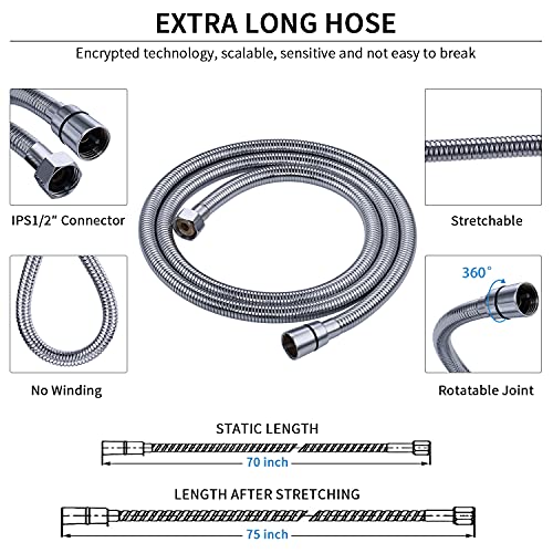 G-Promise Handheld Shower Head High Pressure 6 Spray Settings, Detachable Hand Held Showerhead 4.9" Face with Extra Long Flexible Hose and Metal Adjustable Bracket