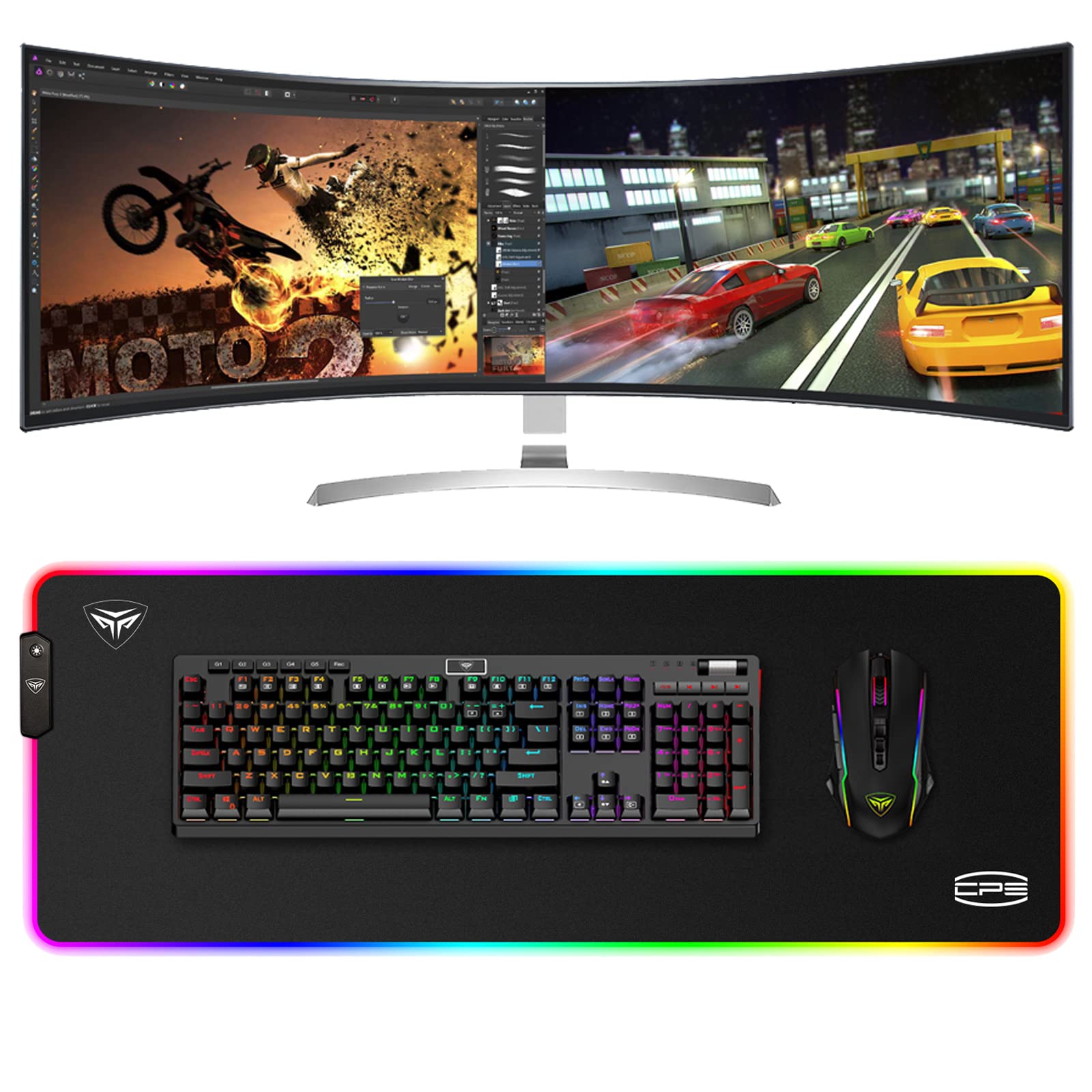 CP3 RGB Gaming Mouse Pad XXL 12 Lighting Modes Mouse Mat Large Anti-Slip Rubber Base and Waterproof PC Gaming Pad for Game and Work, 31.5 X 11.8 Inch