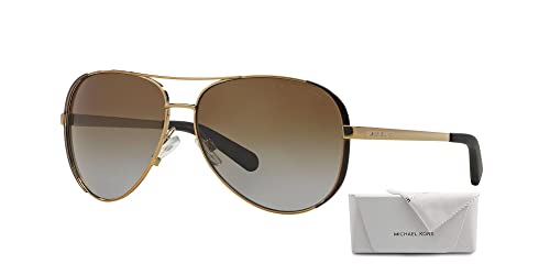 Michael Kors MK5004 CHELSEA Aviator 1014T5 59M Sunglasses For Women + BUNDLE with Designer iWear Eyewear Care Kit Care Kit (Gold/Dark Chocolate Brown/Brown Gradient Polarized)