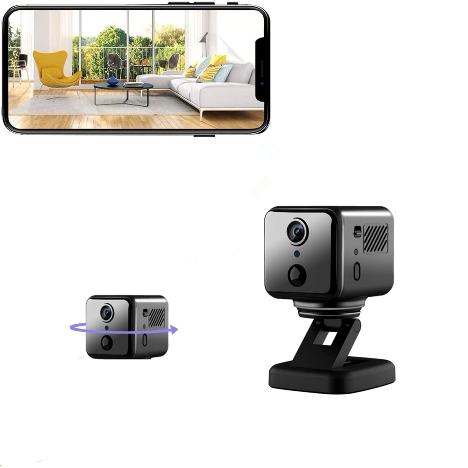 Mini Hidden Camera - Spy Camera PTZ 360° Rotate Left/Right - WiFi HD 1080P Camera PIR 50-Days Standby/Low Power Consumption Motion Detection Video Recorder Night Vision Security Small Cam