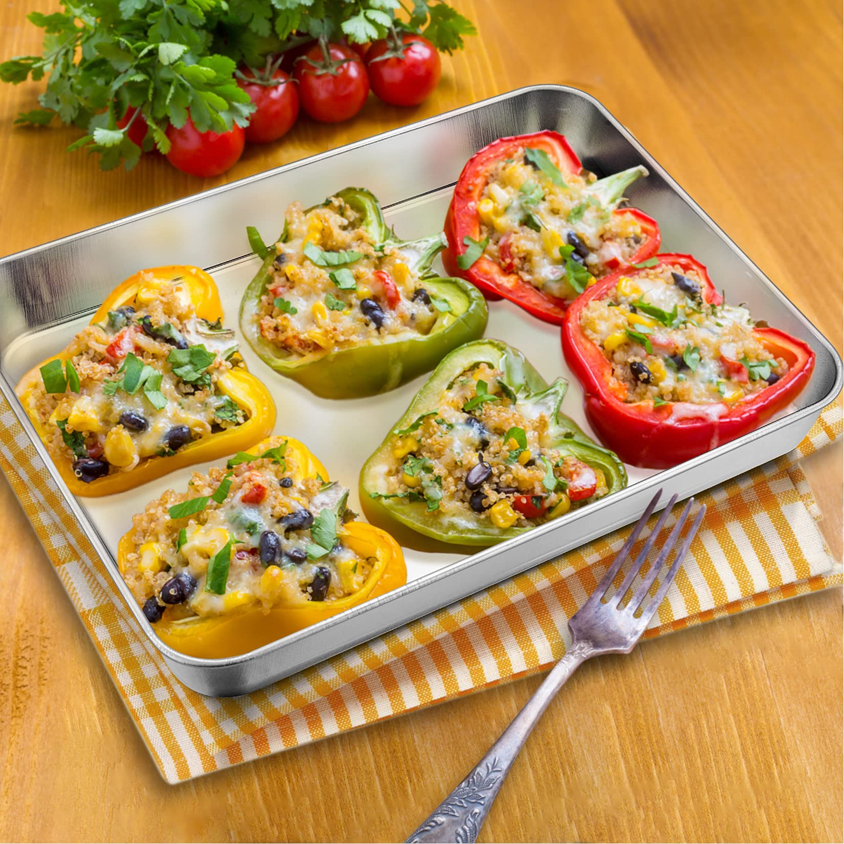 Deep Toaster Oven Tray Pan, P&P CHEF Stainless Steel Small Rectangular Baking Pan, Size 9.3”x7”x1.75”, Brush Finished & Easy Clean, Non Toxic & Heavy Duty